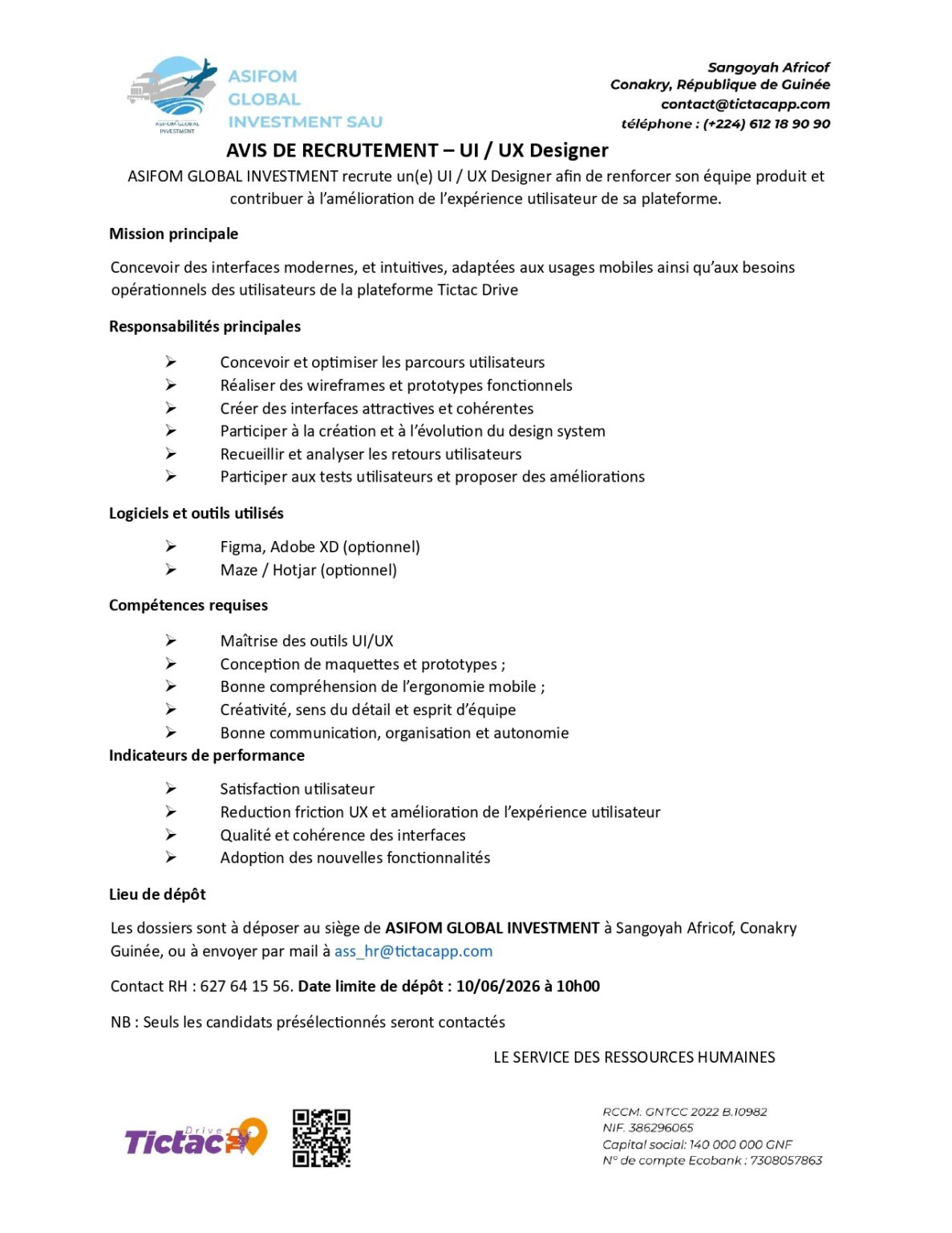 AVIS DE RECRUTEMENT – UI / UX Designer
